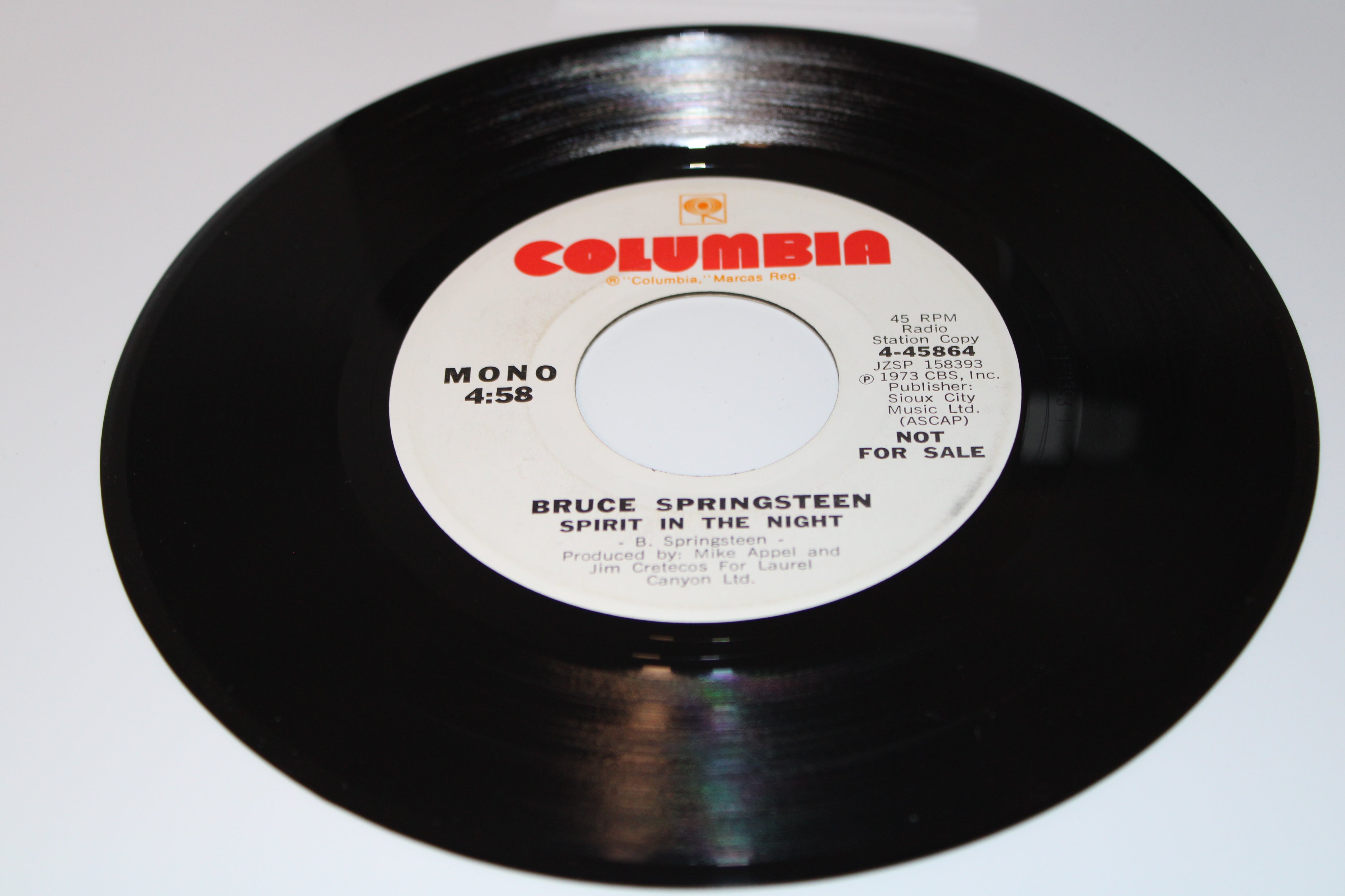 Bruce Springsteen 45 record "RADIO STATION COPY" Spirit in the Night ...